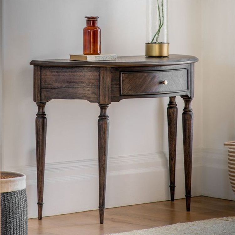 Traditional Dark Brown Half Moon Table | 4 Living