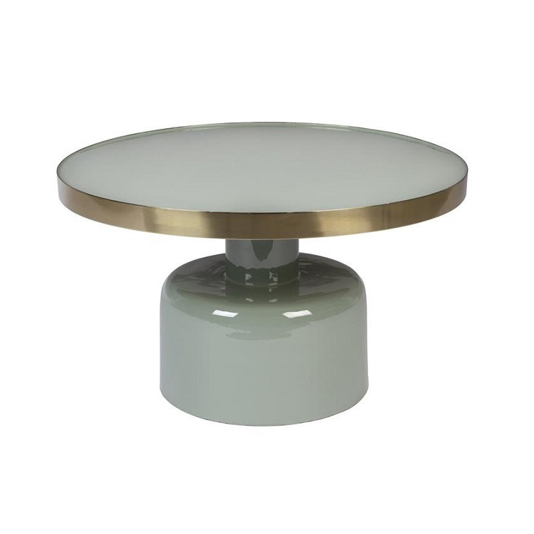 Green High Gloss & Gold Round Side Table - Glam