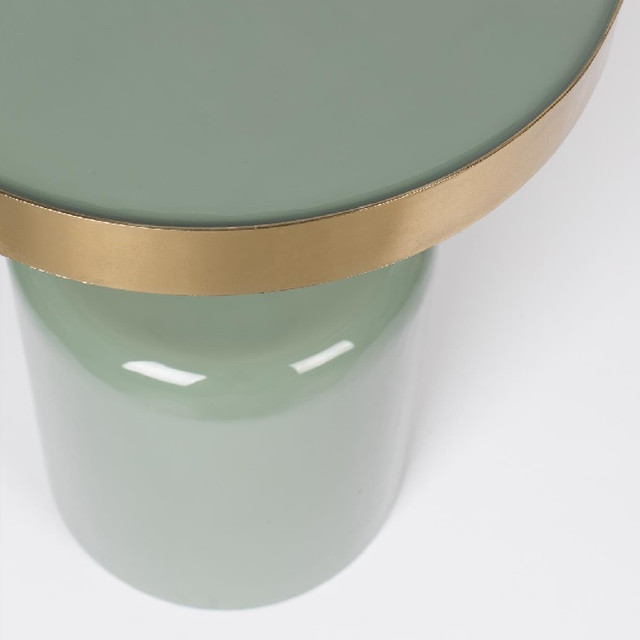 Green High Gloss & Gold Round Side Table - Glam