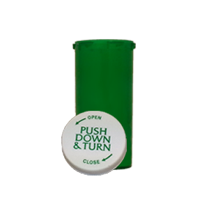 Green Pill Bottles & Pharmacy Vials | Push Down & Turn Style Lid