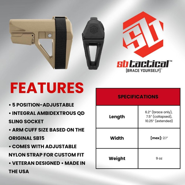SB SBA5 Tactical Pistol Stabilizing Brace – Black | ShootersGate