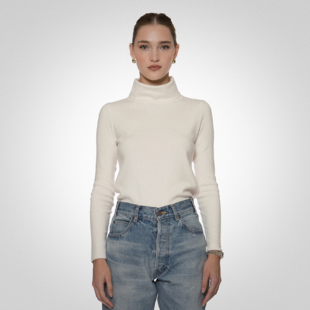 90's Classic Turtleneck Sweater- Ivory - EllandEmm