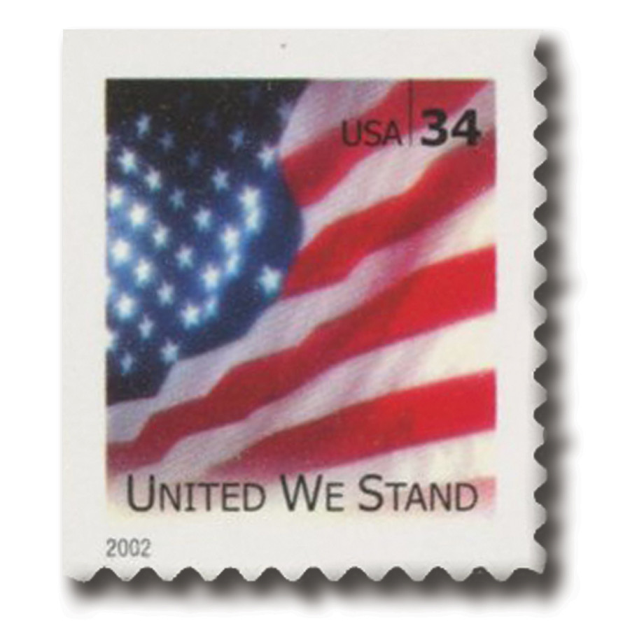 3549B(CF) - 2002 34c US Flag - COUNTERFEIT STAMP - Mystic Stamp Company