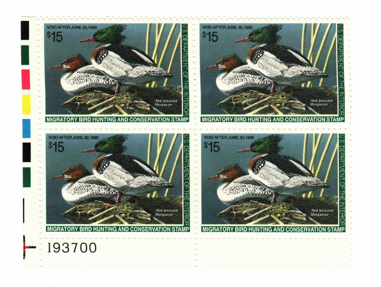 RW61 - 1994 $15.00 Federal Duck Stamp - Red-breasted Merganser - Mystic ...