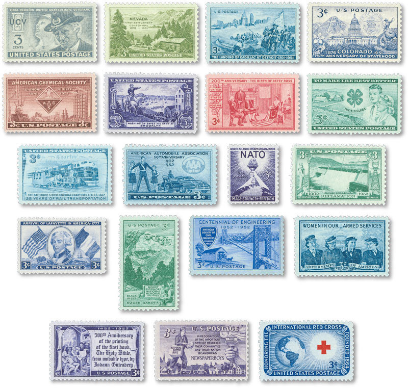YS1951-52C - 1951-52 Commemorative Stamp Year Set, 19 stamps - Mystic ...