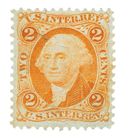R15d - 1862-71 2c US Internal Revenue Stamp - silk paper, orange ...