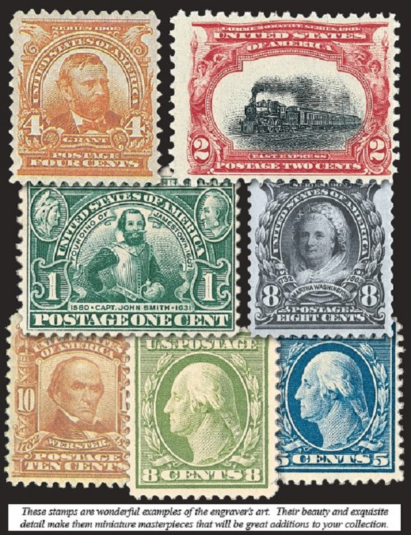 AW - 7 Classic US Stamps - Mystic Stamp Company