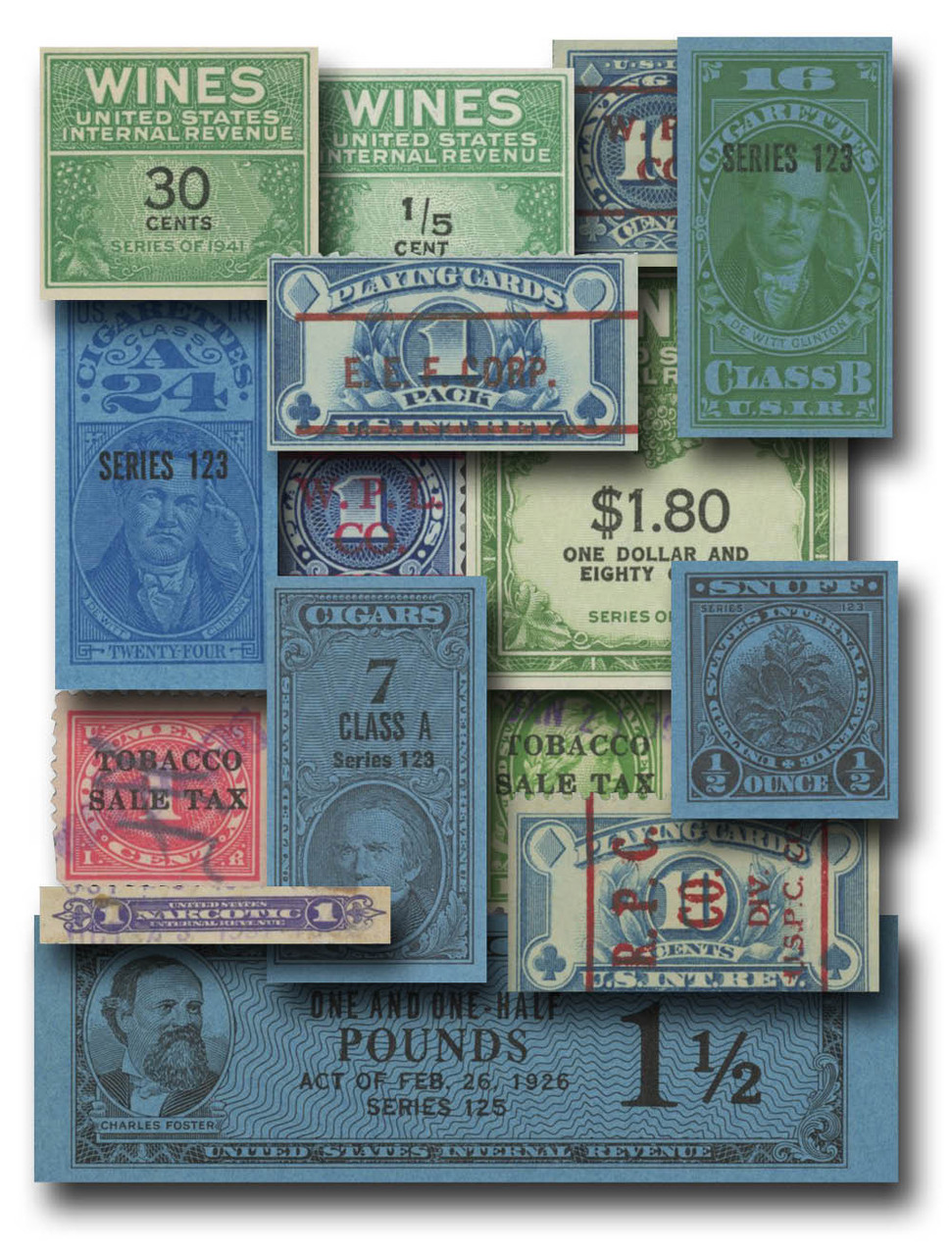 MUS092 - 15 US Sin Tax Revenue Stamps - Mystic Stamp Company