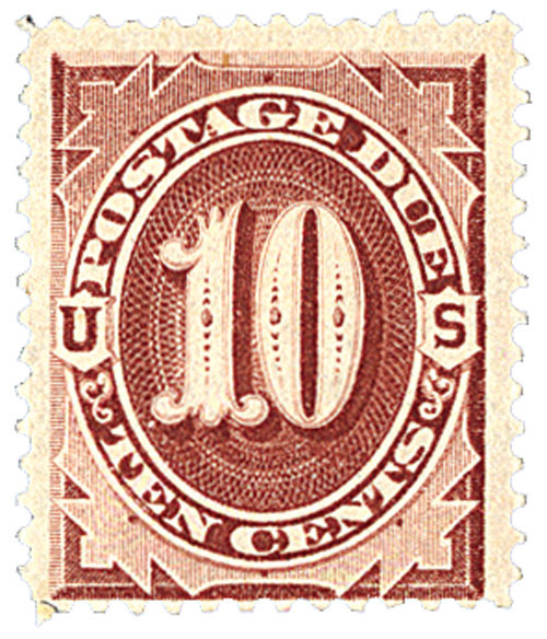 J19 - 1884 10c Postage Due - red brown - Mystic Stamp Company