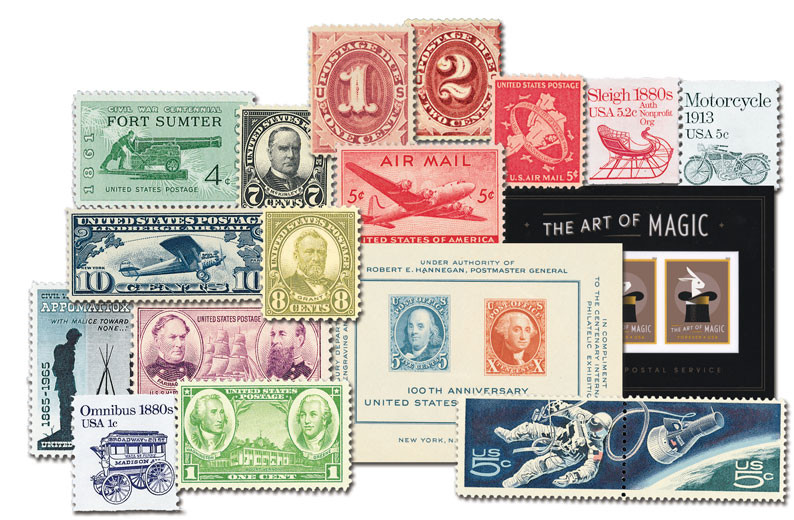 M12471 - 1891-2018 Historic US Stamp Collection, Set of 50 Stamps, Mint ...
