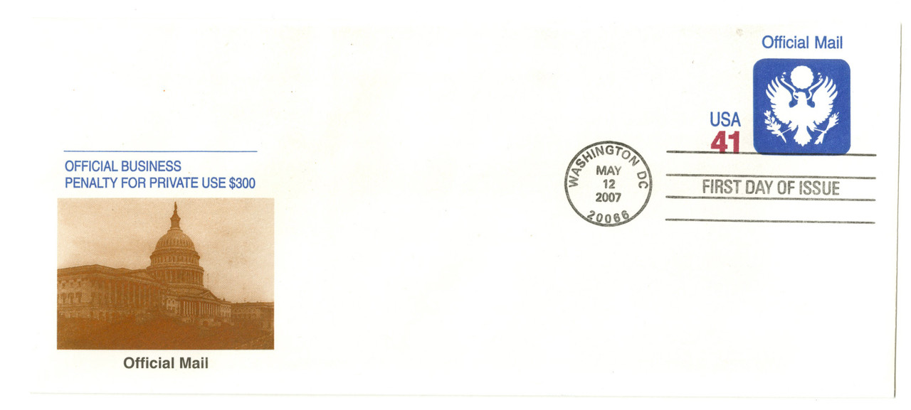 UO93 - 2007 41c Official Mail Stamped Envelope - Mystic Stamp Company