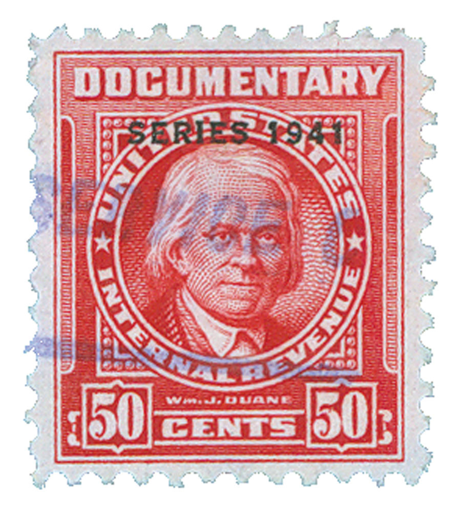 R321 - 1941 50c US Internal Revenue Stamp - watermark, perf 11, carmine ...