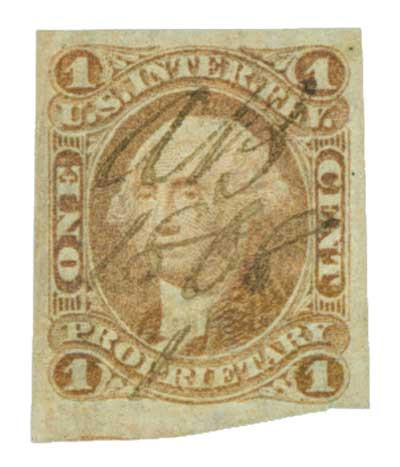 R3a - 1862-71 1c US Internal Revenue Stamp - Proprietary, imperf, red ...