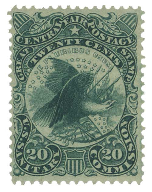 WV12 - 1864 20c Sanitary Fair stamp, green - Mystic Stamp Company