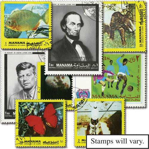 MP1014 - Manama, 100 Different Stamps - Mystic Stamp Company
