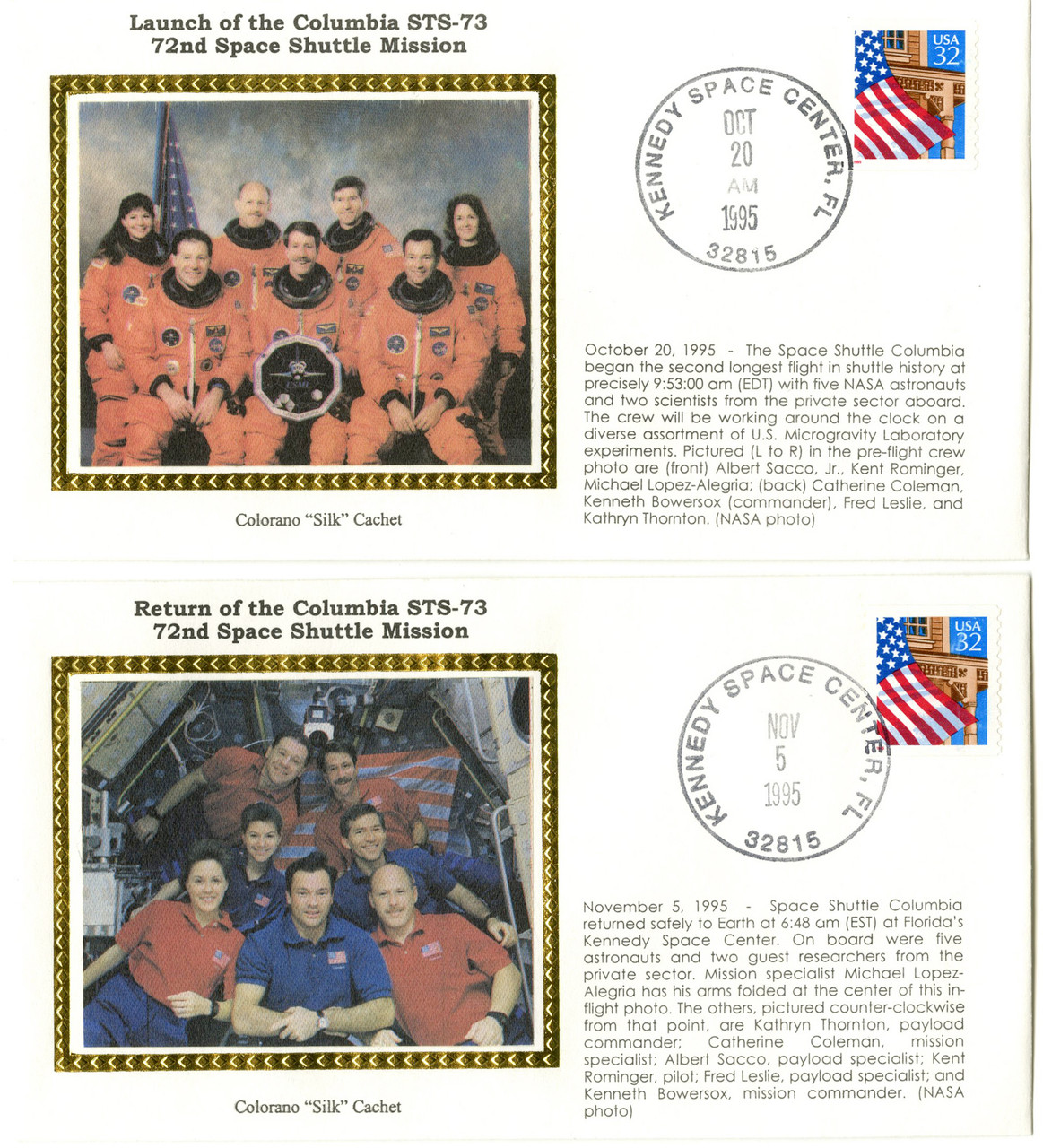 STS73A - STS-73 Launch and Return Covers - Mystic Stamp Company