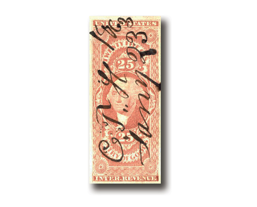 R44d - 1862-71 25c US Internal Revenue Stamp - certificate, silk paper ...