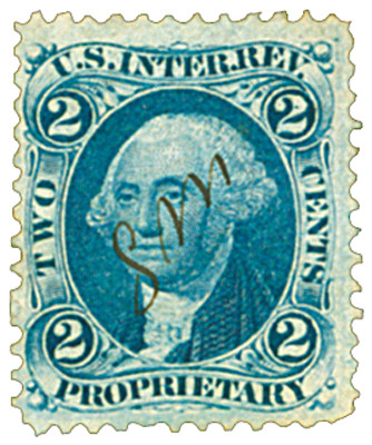 R13b - 1862-71 2c US Internal Revenue Stamp - proprietary, part perf ...
