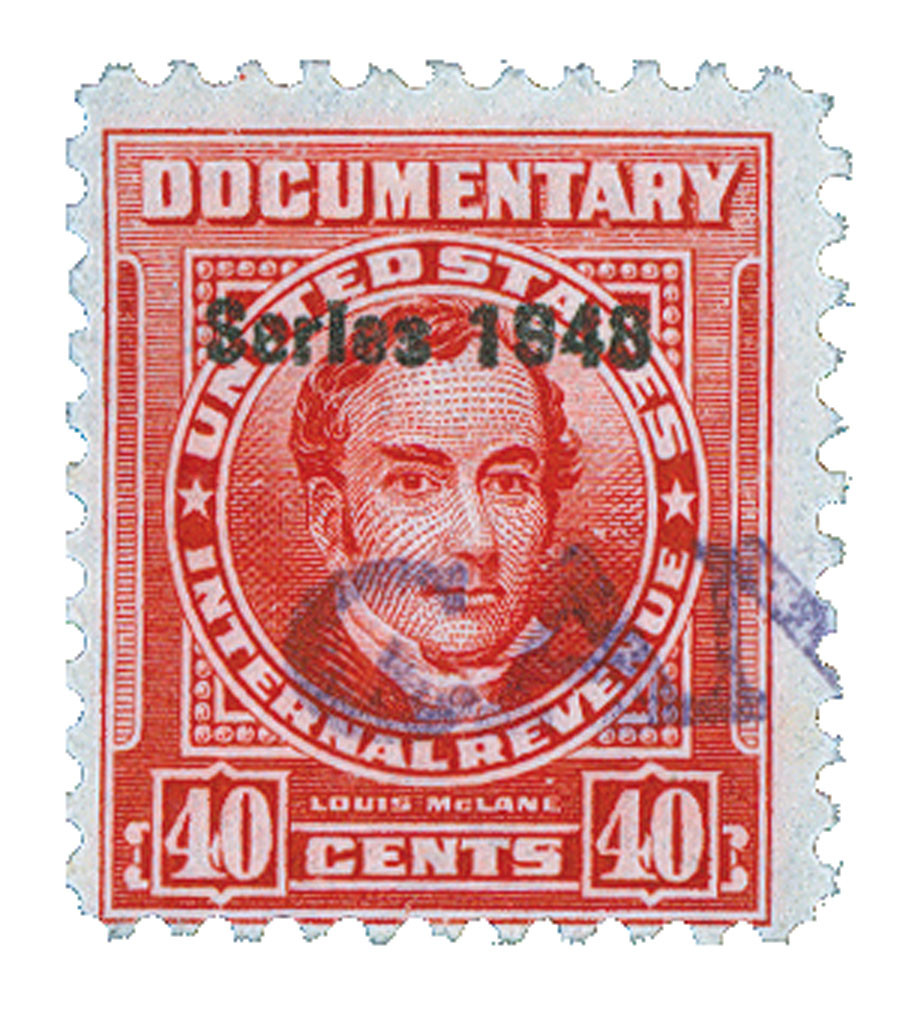 R490 - 1948 5c US Internal Revenue Stamp - watermark, perf 11, carmine ...