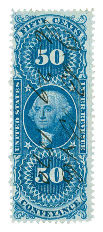 R54b - 1862-71 50c US Internal Revenue Stamp - Conveyance, part perf ...