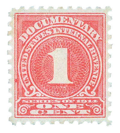 R196 - 1914 1c US Internal Revenue Stamp - offset, watermark, perf 10 ...