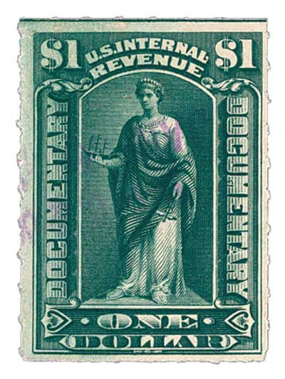 R173 - 1898 $1 US Internal Revenue Stamp - dark green - Mystic Stamp ...