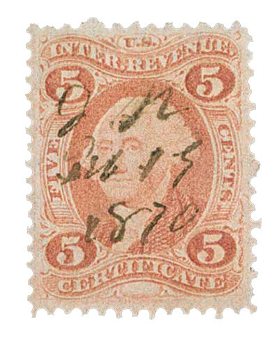 R24 - 1862-71 5c US Internal Revenue Stamp - certificate, old paper ...