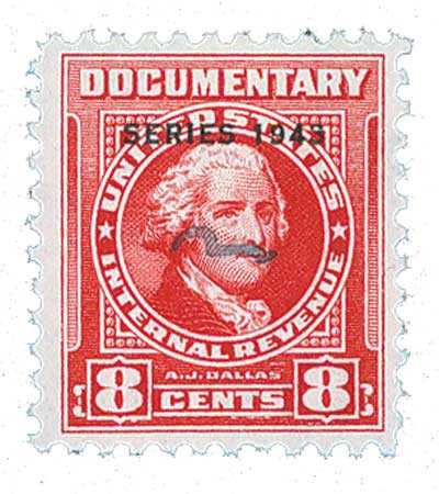 R366 - 1943 8c US Internal Revenue Stamp - watermark, perf 11, carmine ...