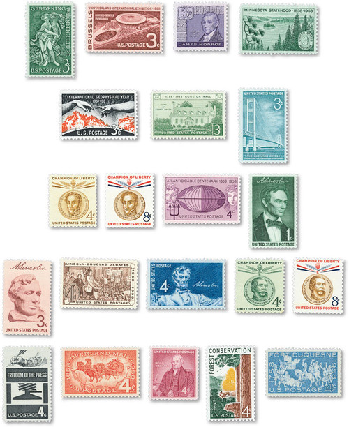 YS1958C - 1958 Commemorative Stamp Year Set, 21 stamps - Mystic Stamp ...