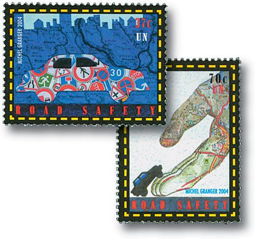 UN863-64 - 2004 Road Safety, 2 stamps - Mystic Stamp Company