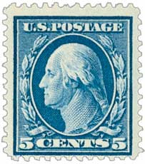 378 - 1911 5c Washington, blue, single line watermark, perf 12 - Mystic ...