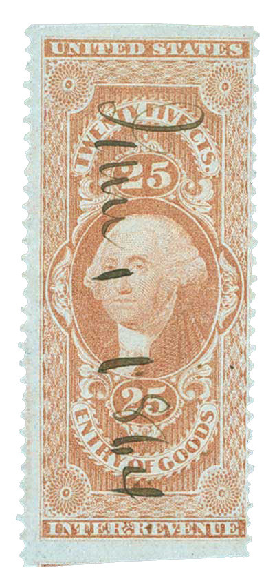 R45 - 1862-71 25c US Internal Revenue Stamp - Entry of Goods, old paper ...