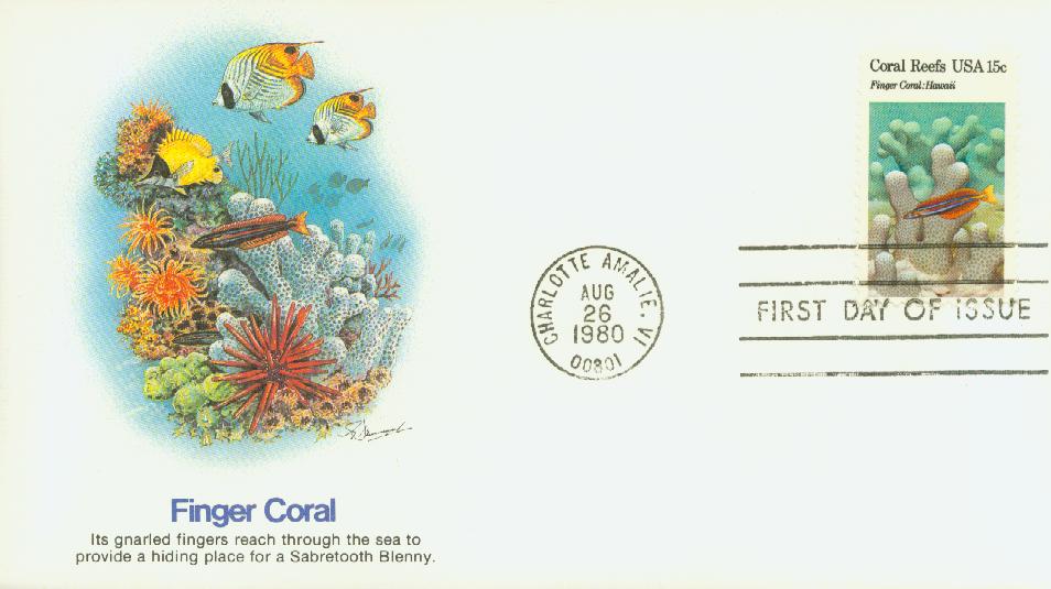 1830 - 1980 15c Coral Reefs: Finger Coral - Mystic Stamp Company