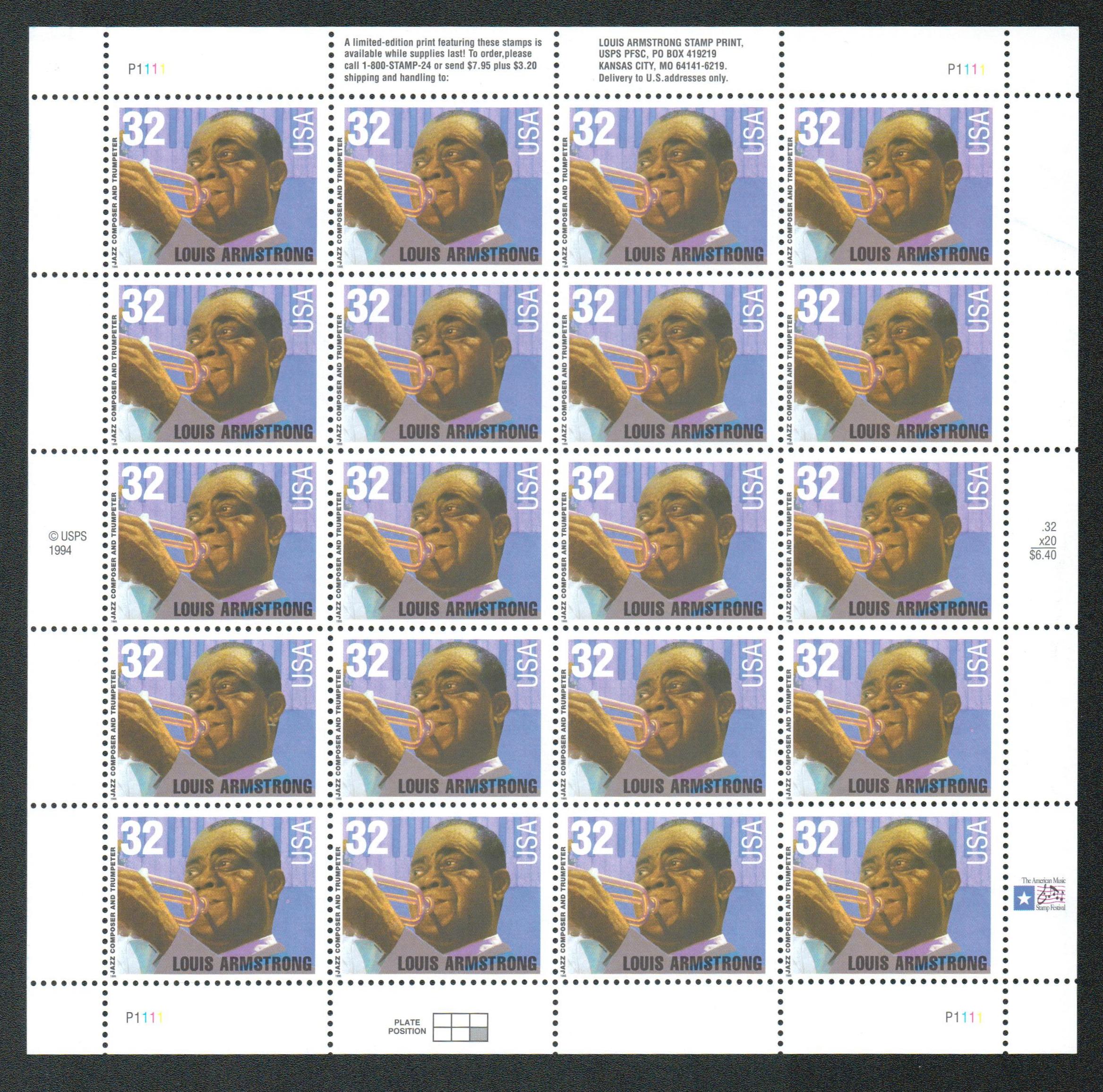 2982 - 1995 32c Jazz Musicians: Louis Armstrong - Mystic Stamp Company