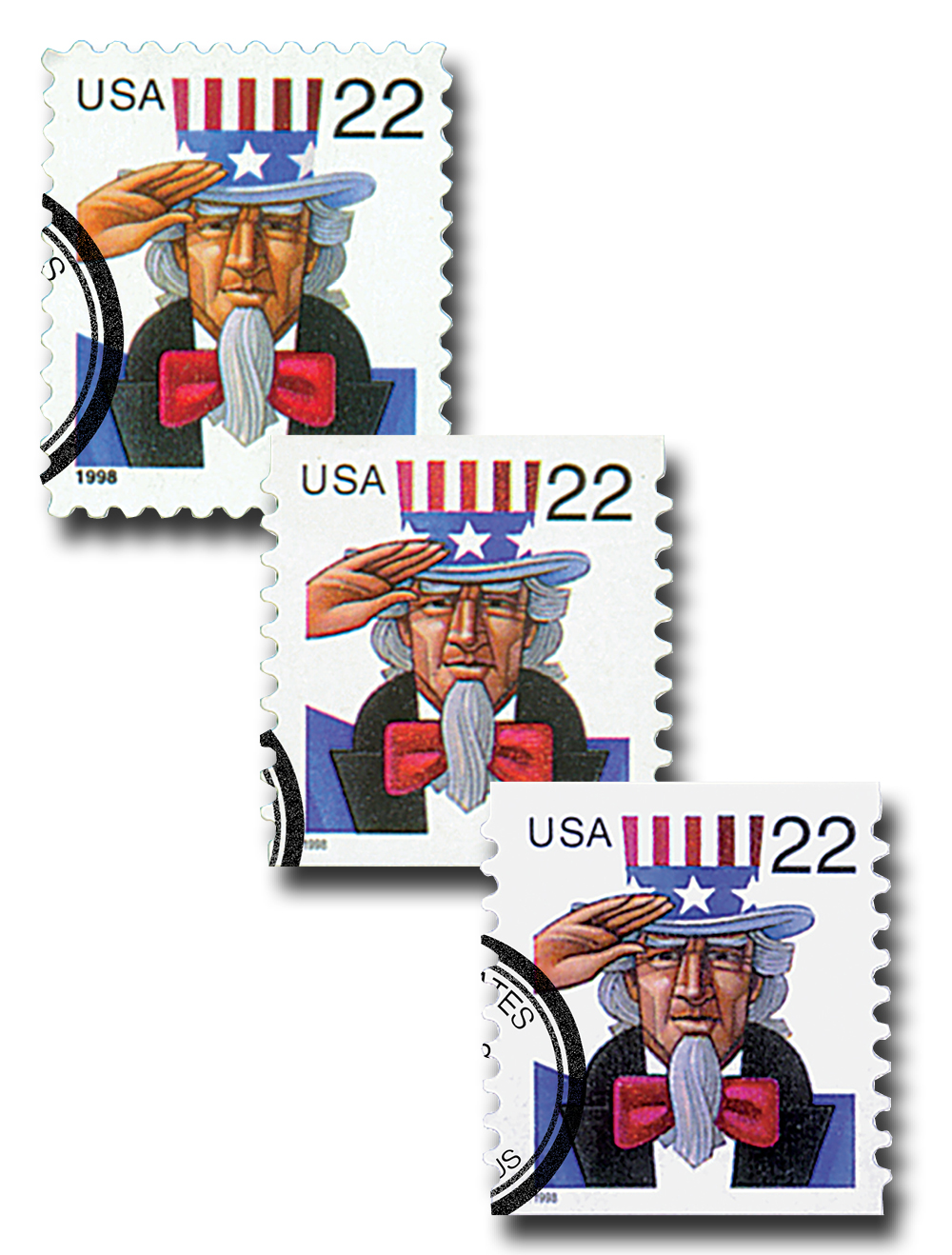 3259//3353 - 1998-99 Uncle Sam, set of 3 stamps - Mystic Stamp Company