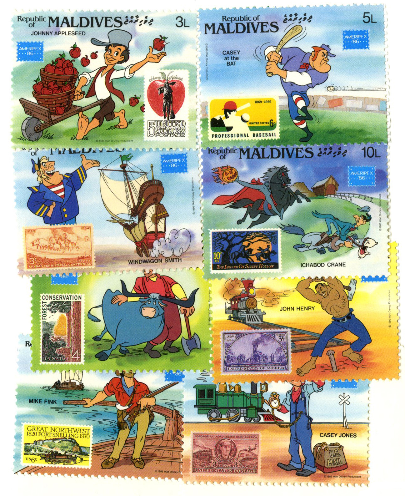 MDS382A - 1982 Disney Commemorates AMERIPEX 86', Mint, Set of 8 Stamps ...