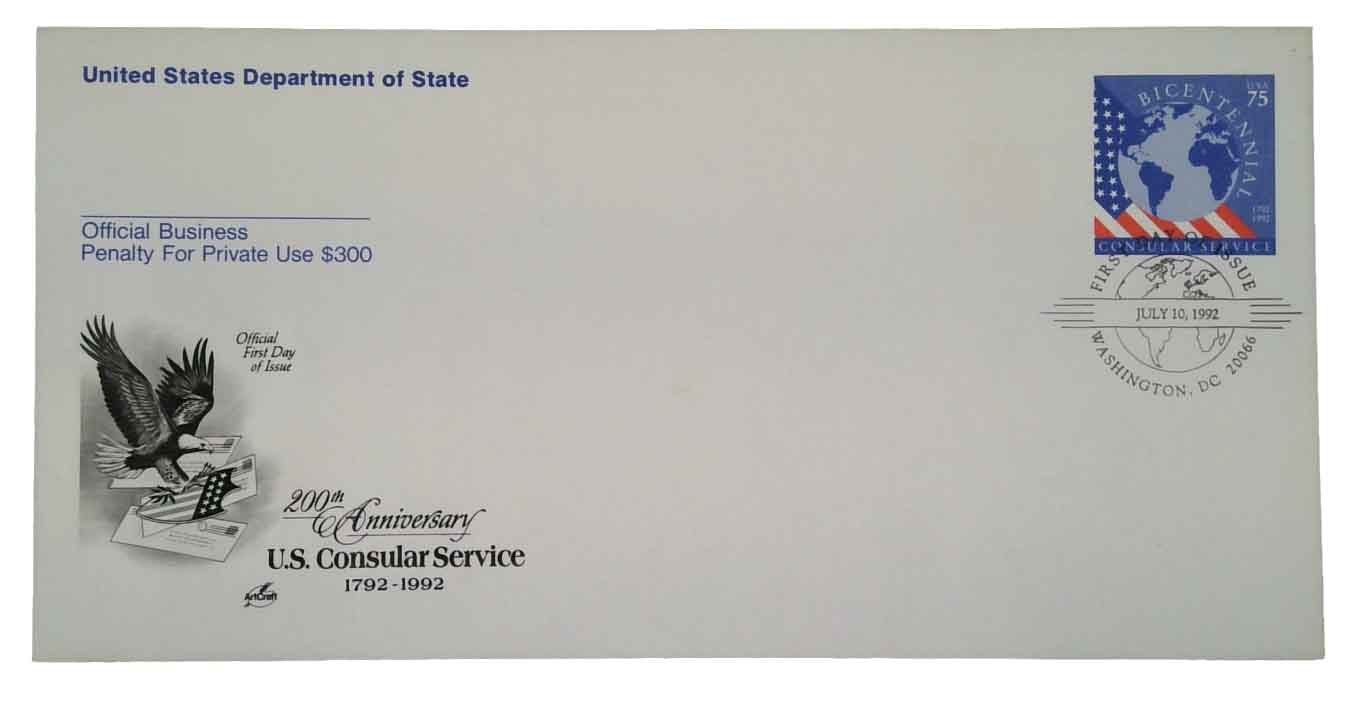UO87 - 1992 Consular Service Canc 75c OFM Env - Mystic Stamp Company