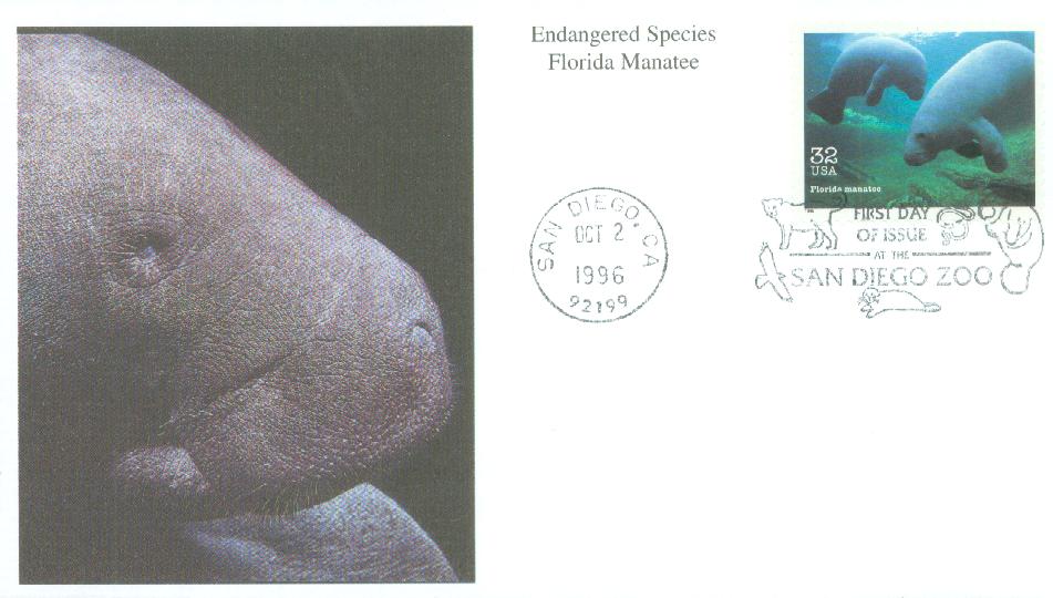 3105o - 1996 32c Endangered Species: Florida Manatee - Mystic Stamp Company