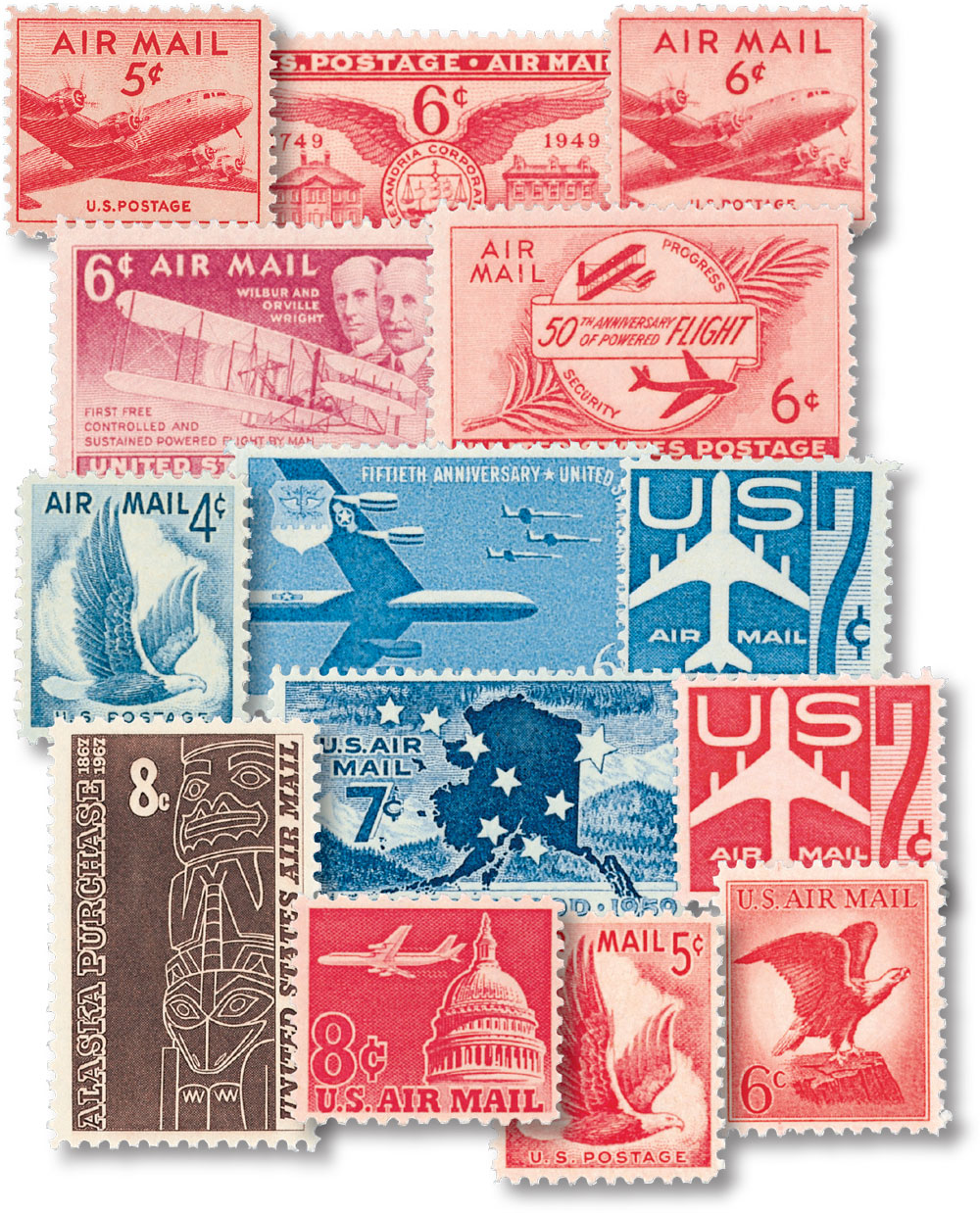 M12216 - 1946-67 US Airmail Collection, Mint, 14 Stamps - Mystic Stamp ...