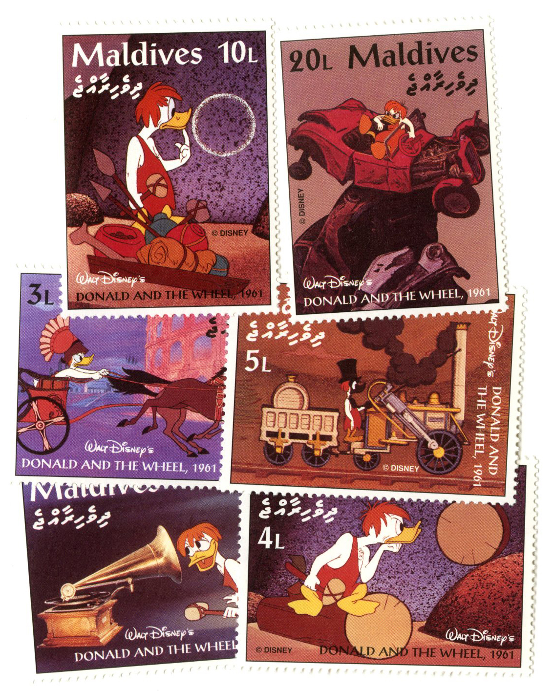 MDS164 - 1995 Disney's 1961 Donald and The Wheel, Mint, Set of 6 Stamps ...