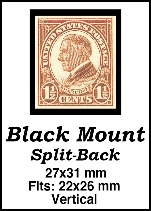 MM750 - 27x31mm 50 Vertical Black Split-Back Mounts - Mystic Stamp Company