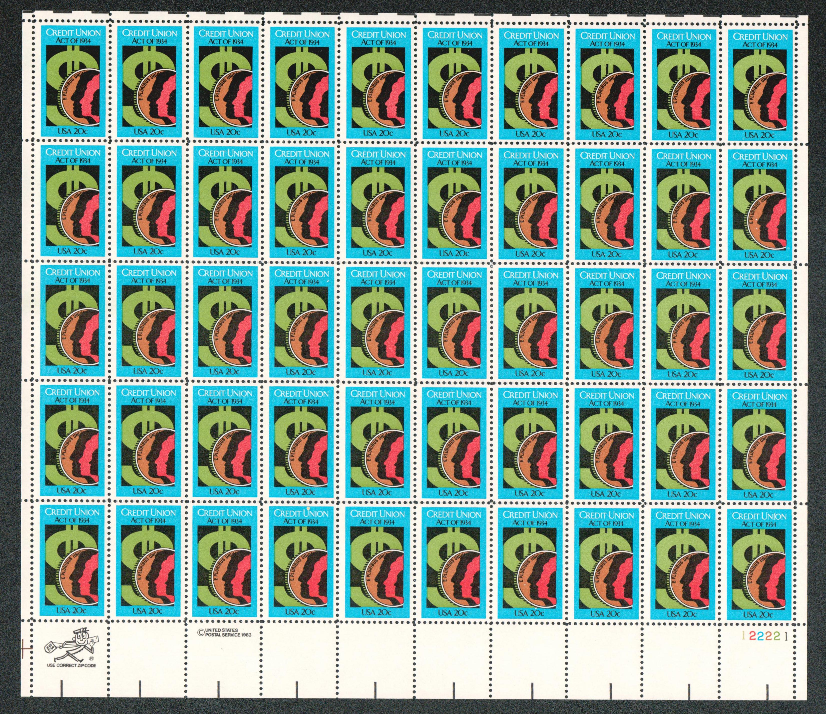 2075 - 1984 20c Credit Union Act 50th Anniversary - Mystic Stamp Company
