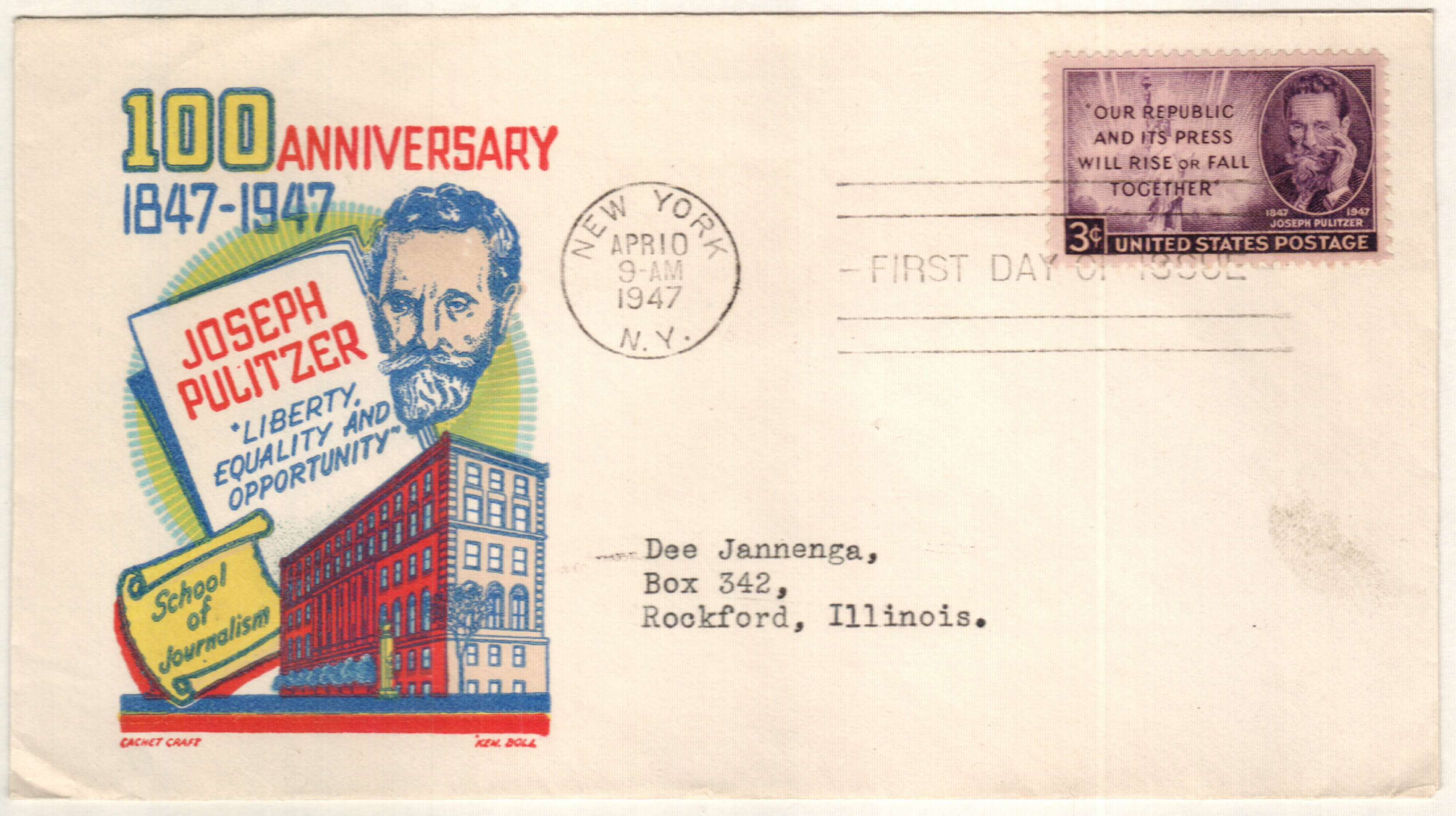 946 - 1947 3c Joseph Pulitzer - Mystic Stamp Company