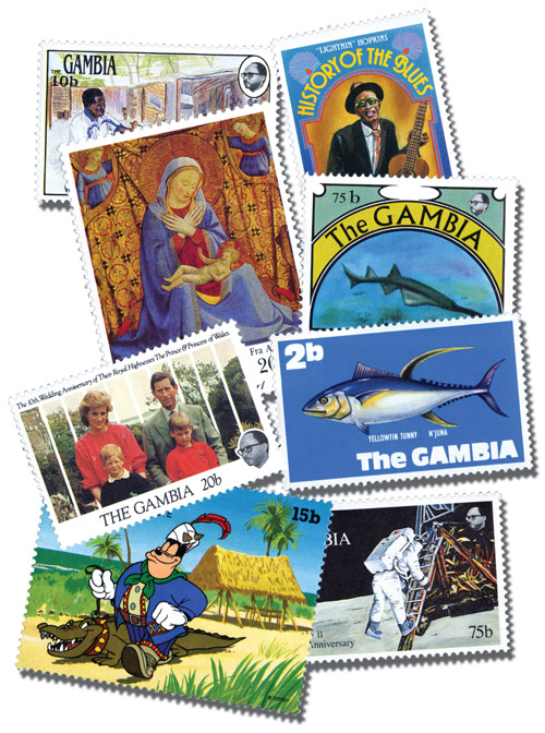 M8495 - Gambia, 50 Different Stamps - Mystic Stamp Company