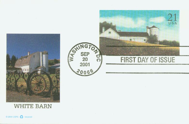 UY43 - 21c+21c Postal Card - White Barn postal card - Mystic Stamp Company