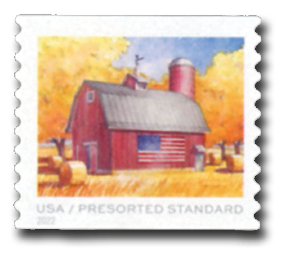 5684 - 2022 10c Presort - Flags on Barns: Flag on Red Barn Near Well ...