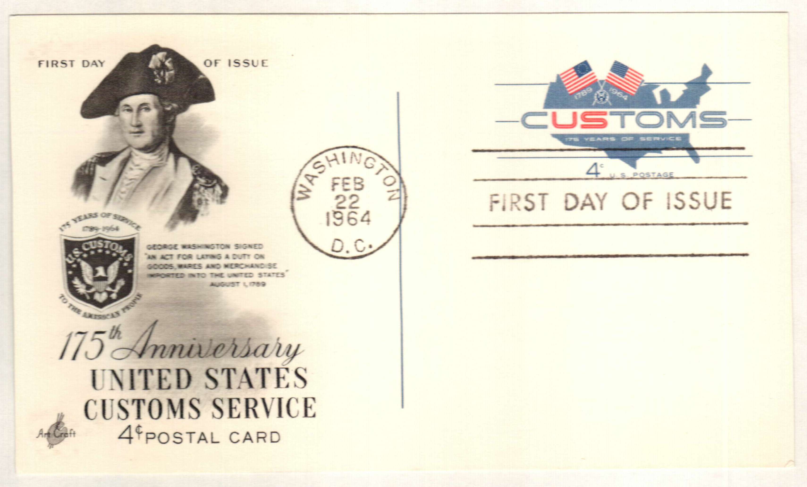 UX50 - 1964 4c Postal Card - Customs Service - Mystic Stamp Company