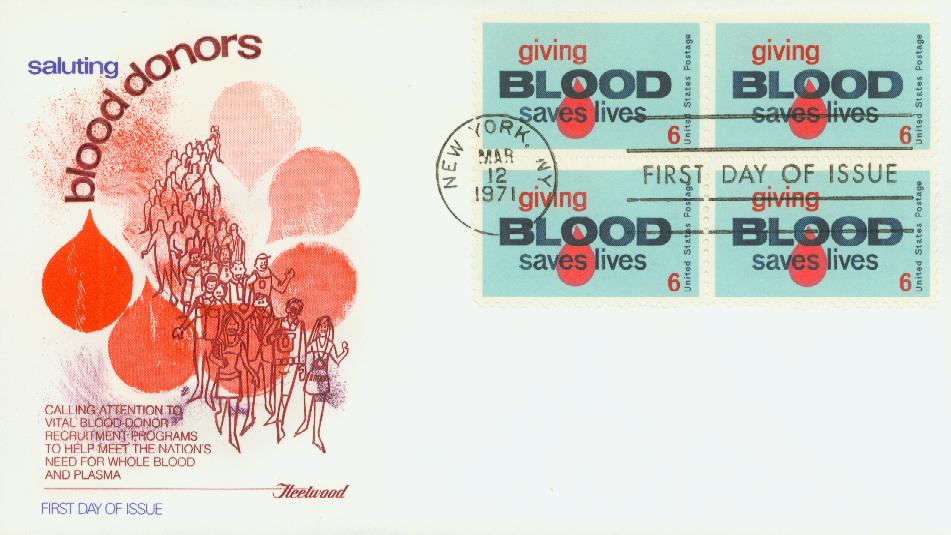 1425 - 1971 6c Giving Blood Saves Lives - Mystic Stamp Company