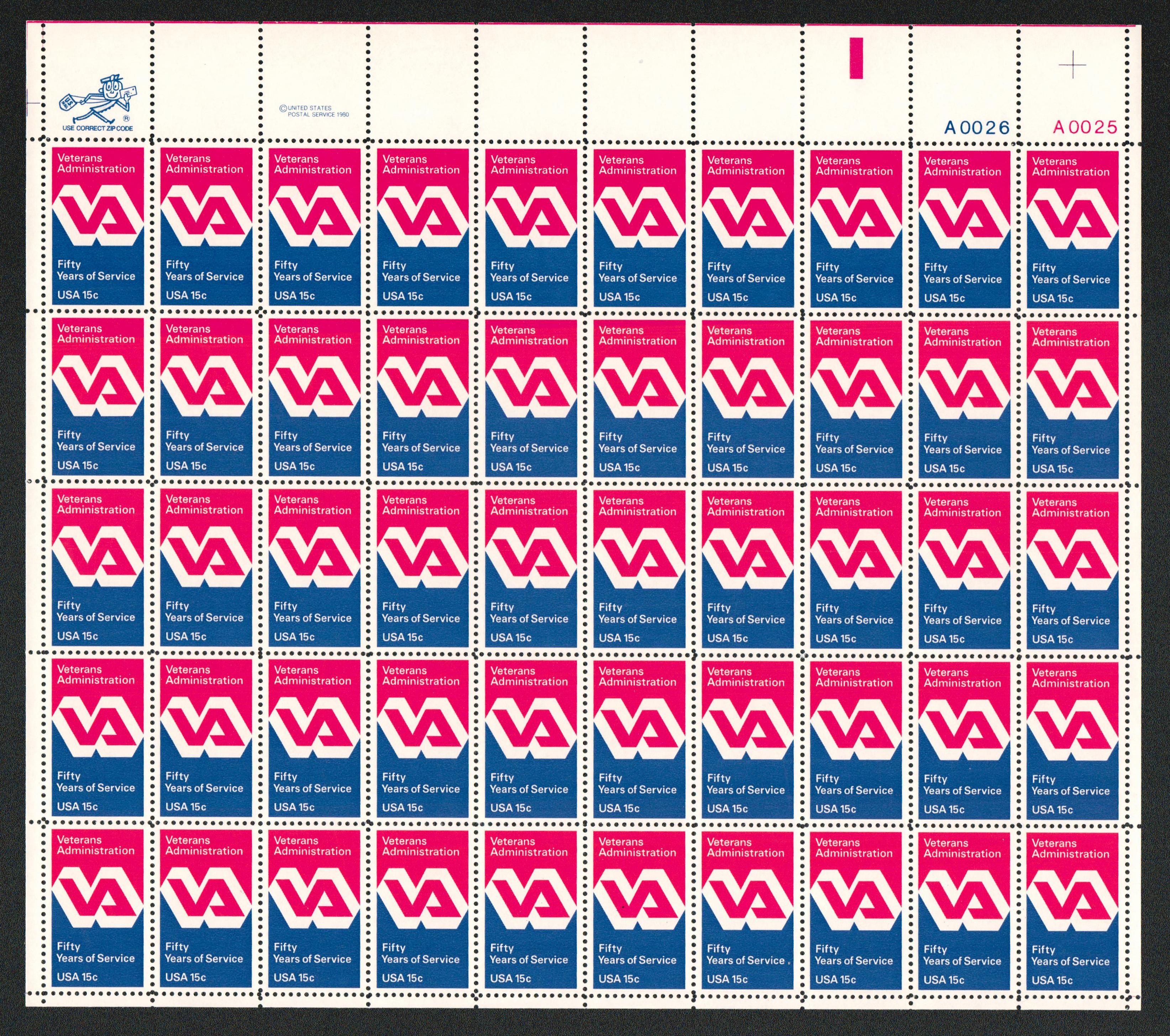 1825 - 1980 15c Veterans Administration - Mystic Stamp Company