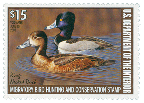 RW74 - 2007 $15.00 Federal Duck Stamp - Ring-Necked Duck - Mystic Stamp ...